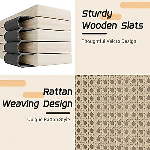 Lifezone Queen Bed Frame with Adjustable Rattan Headboard, Queen Size Bed Frame with Wood Slats Support, Safe Rounded Corner Design, Linen Fabric, High Feet, No Box Spring Needed, Light Grey