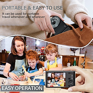 Digital Camera, Kids Camera with 32GB Card FHD 1080P 44MP Vlogging LCD Screen 16X Zoom Compact Portable Mini Rechargeable Gifts for Students Teens Adults Girls Boys