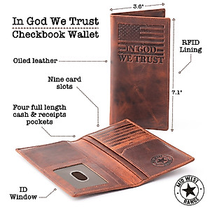 MID WEST RANGE ‘The Patriot’ American Flag Rodeo Wallet for Men. Distressed Leather ‘IN GOD WE TRUST’. Gift Cowboy Wallet for the True Patriot - Western Wallet for Men.