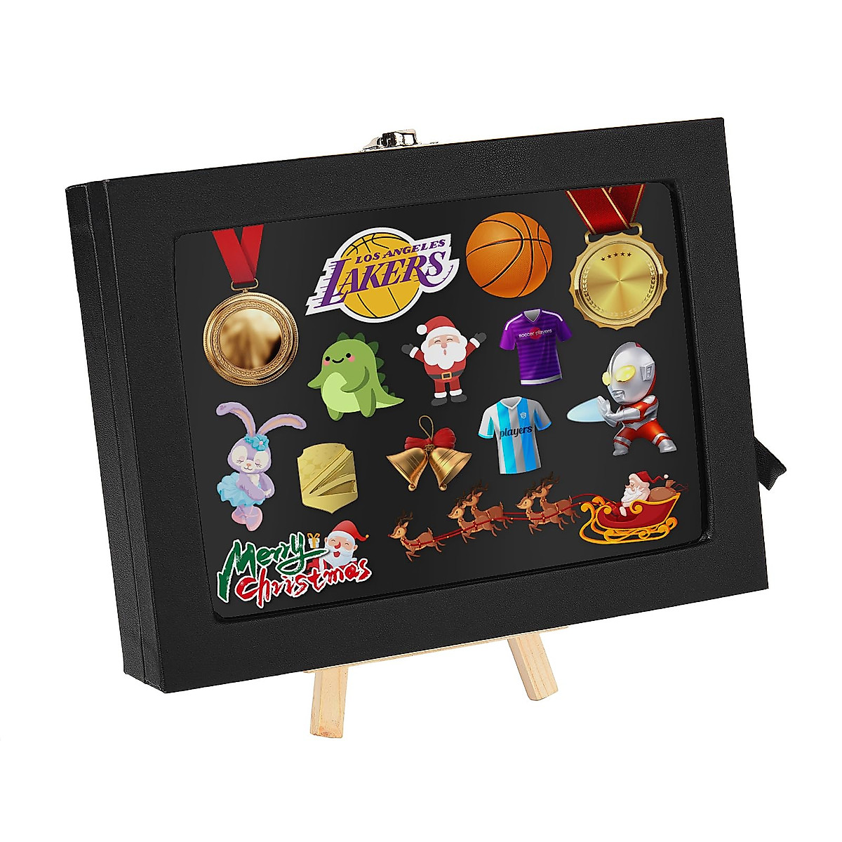 Dustproof Pin Display Case PU Leather 8''x6'' Pin Display Board Shadow Box Frame with Hooks and Wood Frame For Enamel Pin, Military Medals, Jewelry Pins, Pin Badge Collection, Rings, Necklaces (Black)