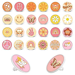24pcs Two Groovy Retro Hippie Boho Cake Toppers Cupcake Ring Decor for Kids Retro Hippie Boho Theme Birthday Party Supplies Baking Decorations Party Favors