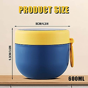 Overnight Oats Containers with Lids and Spoon 2 Pcs, 20oz Portable Stainless Steel Inside Overnight Oats Jars Insulated Food Jar, Leak-proof Large Capacity Cups for Milk, Cereal, Soup (White and Blue)