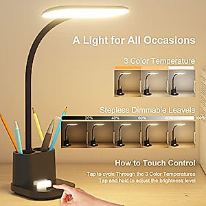 DEEPLITE Rechargeable Desk Lamps,Battery Operated Desk Light for Home Office,800 Lumens 3 Lighting Modes Dimmable Table Lamp with Pen Holder/Adapter, Eye-Caring Crodless Study Reading Lamp for Dorm.