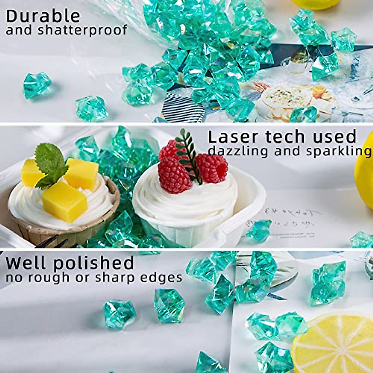 DomeStar Green Fake Crushed Ice Rocks, 180 PCS Fake Diamonds Plastic Gems Acrylic Clear Ice Rock Diamond Crystals for Vase Fillers Table Scatter Party Home Decoration Wedding Display