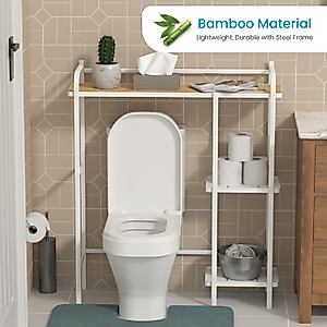 Home Zone Living Over The Toilet Bathroom Storage Organizer with Slim Shelving for Your Restroom, Kitchen, or Living Room, White Bamboo Accent Shelf