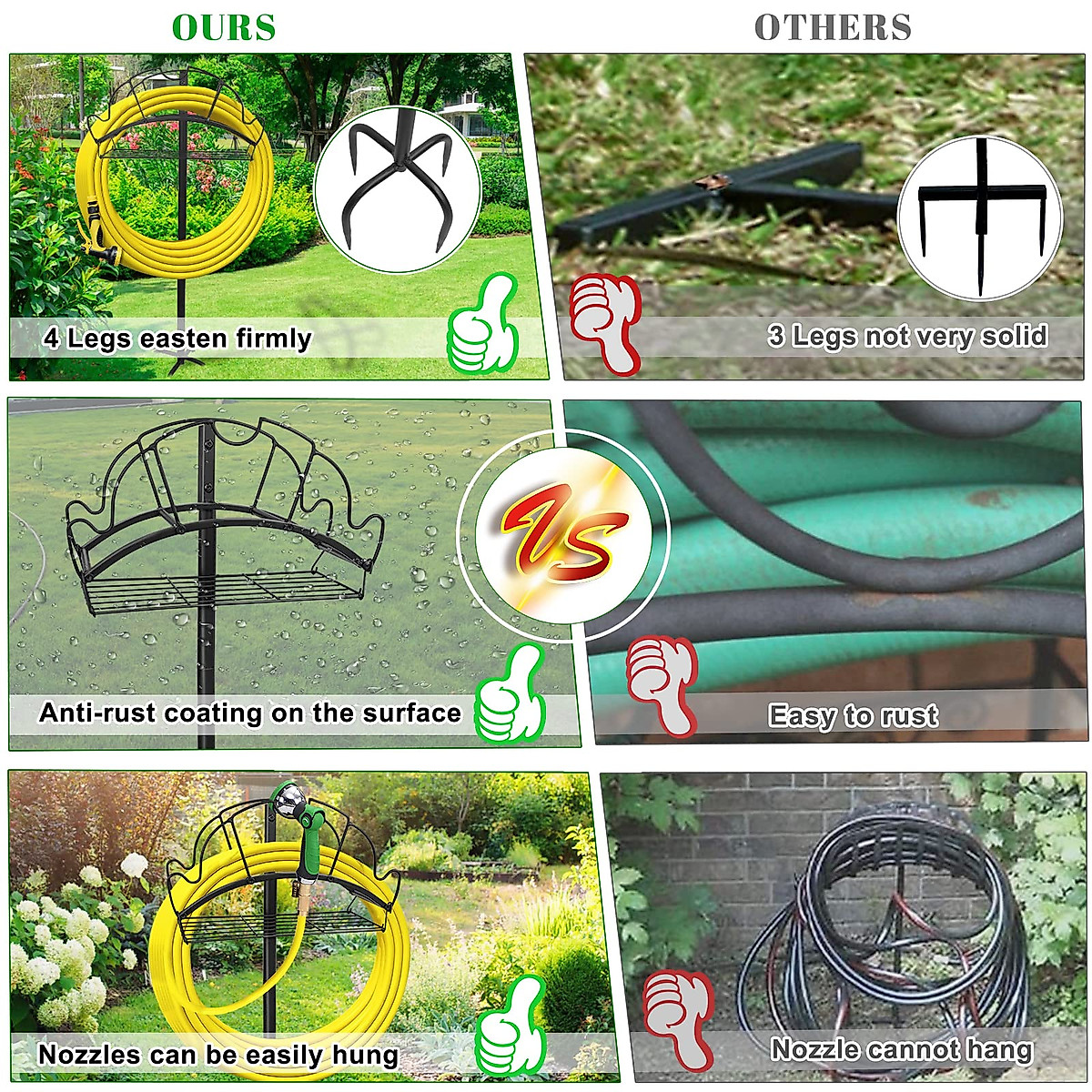 AUHOKY Freestanding Garden Hose Holder 4 Spiky Feet, Heavy Duty Deatachable Outdoor Garden Hose Holder Stand with Tools Storage Basket, Decorative Water Pipe Reel Organizer for Yard Lawn Patio (Iron)