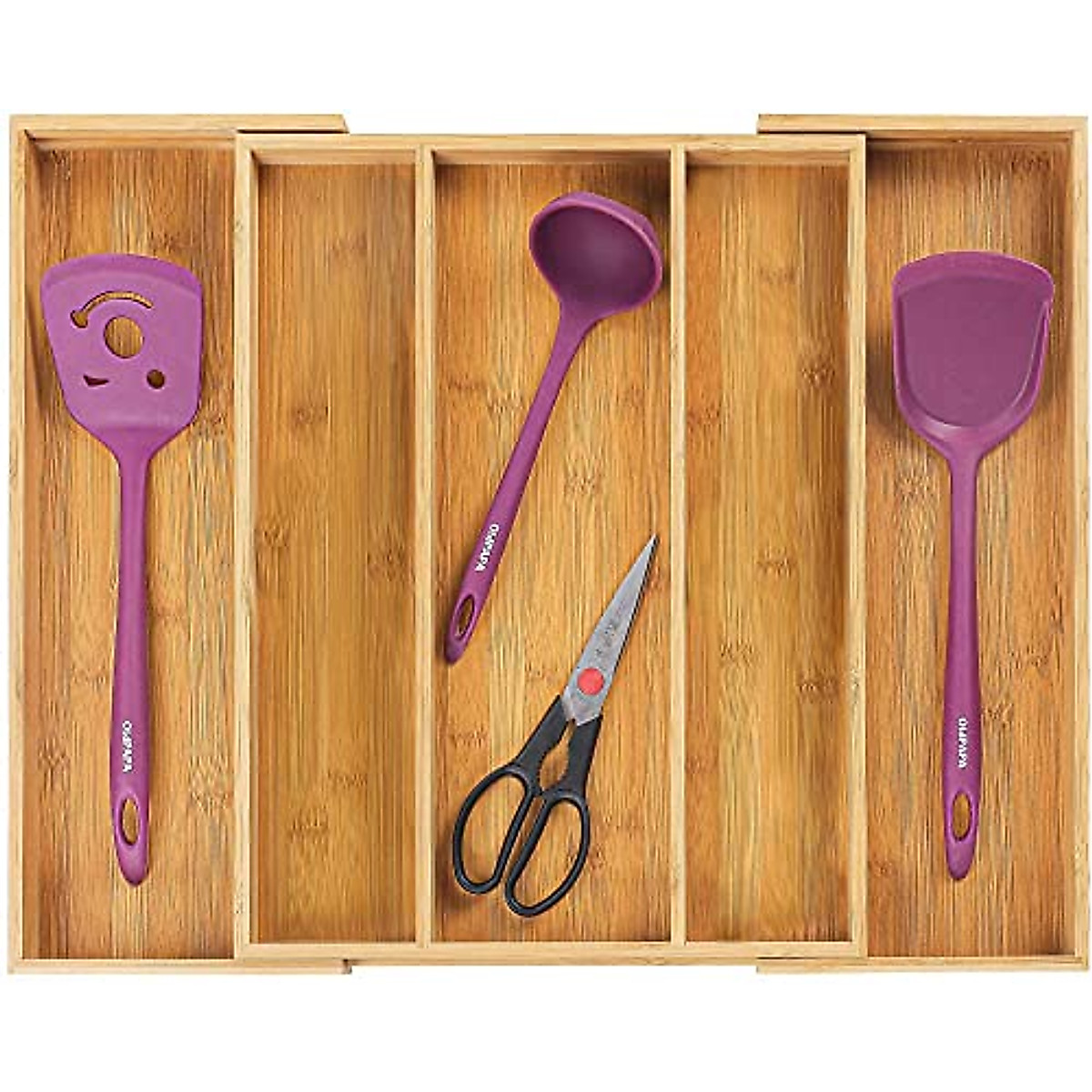 Utoplike 4 pcs Bamboo Kitchen Drawer Dividers 16.8-21.8IN) and Bamboo Expandable Kitchen Drawer Organizer, Adjustable Utensil Holder Set