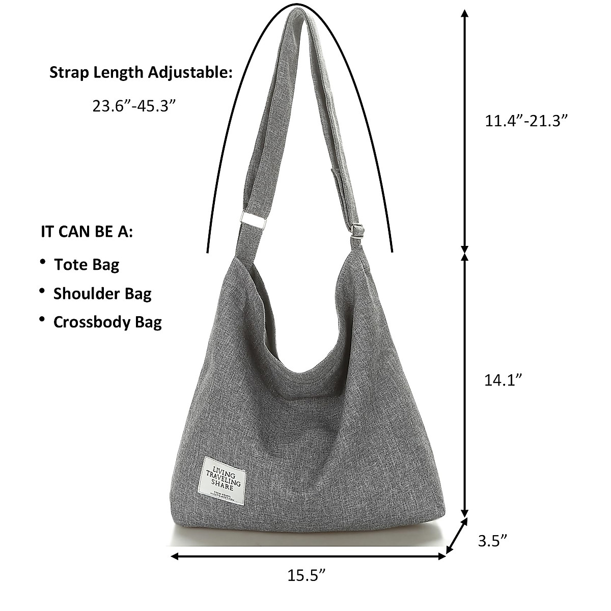 Covelin Women's Retro Large Size Canvas Shoulder Bag Hobo Crossbody Handbag Casual Tote Dark Sea Green