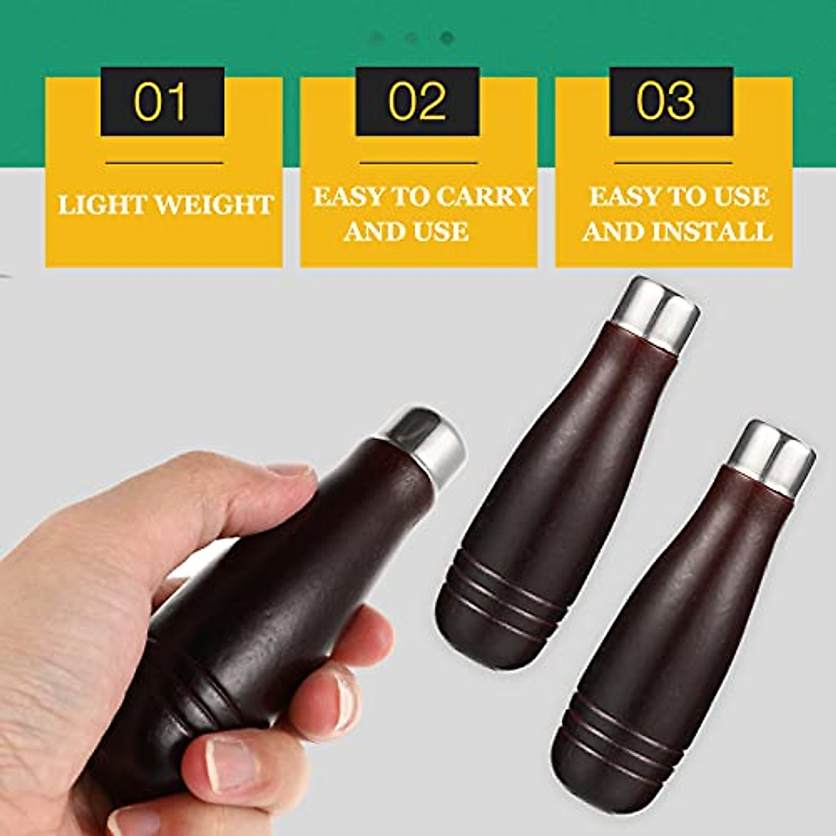 DOITOOL 3PCS Wooden File Handle with Metal Collars for Garage Woodworking Carpenter Tool Maintenance File Cutting Tool Craft