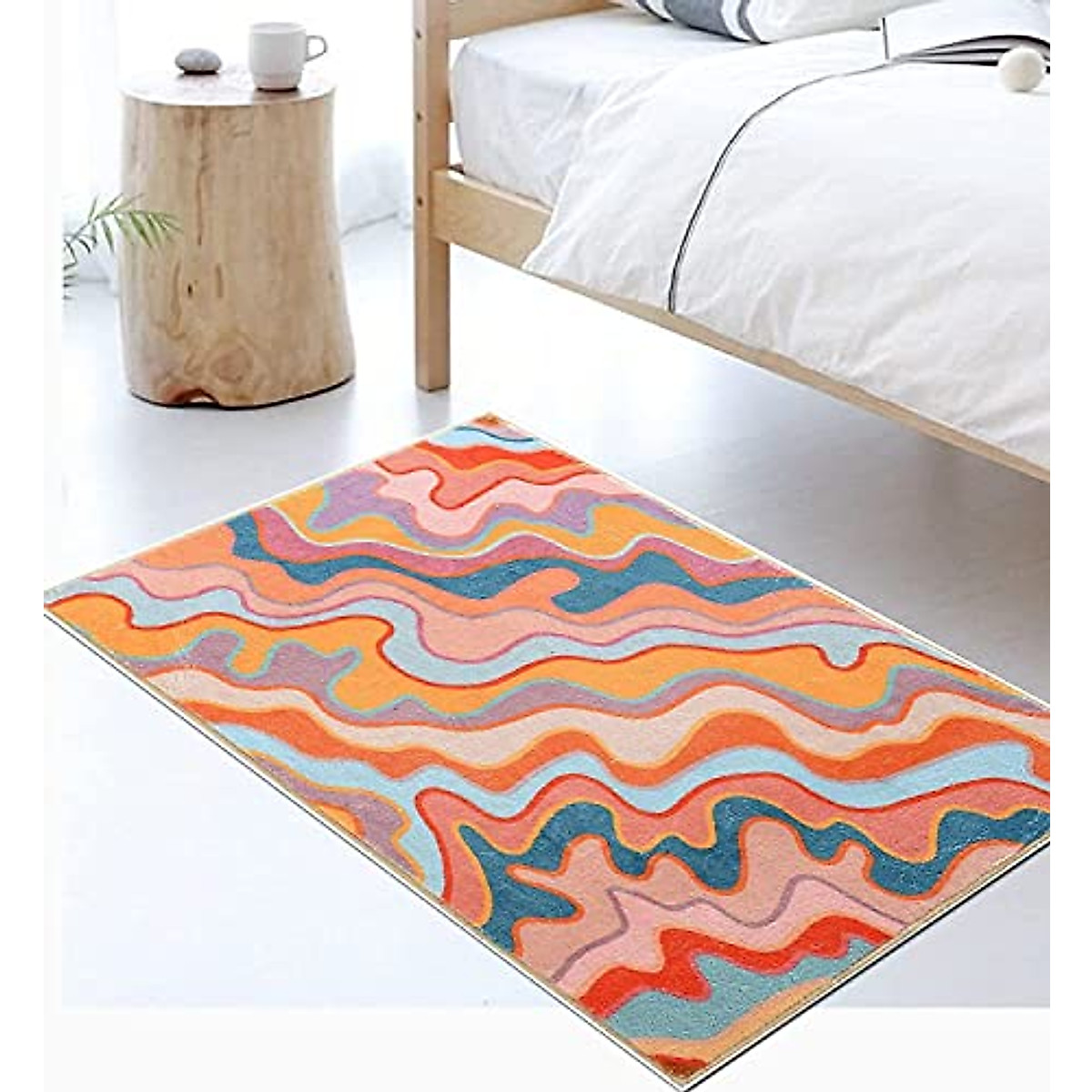 Vintage Abstract Area Rug 3x5 Faux Wool Accent Rug Soft Non-Slip Aesthetic Geometric Bedroom Rug Machine Washable Floor Mat Carpet for Bedroom Living Room
