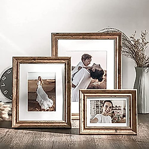 TWING 5x7 Picture Frames Set of 6, Rustic Farmhouse Picture Frame 4x6 with Mat or 5X7 Without Mat, Tabletop Display and Wall Mounting Home Decorative collage picture Photo Frames Wood Brown,Walnut