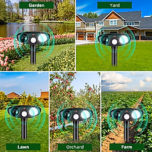 2Pcs Ultrasonic Animal Repellent Outdoor Solar Animal Repeller with Motion Sensor&LED Strobe Light Cat Deterrent to Scare Cat Deer Squirrel Dog Bird Raccoon Rabbit Skunk Repellent for Yard