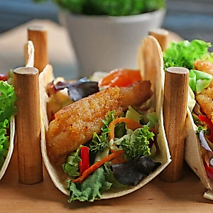 YYRZZ Taco Holders Stand, Natural Bamboo Taco Plates Rack Holds 8 Soft or Hard Shell, Wooden Taco Tray for a Party, Tortillas, Burritos, Home, Parties (2)