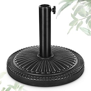 FRUITEAM 23-lbs Round Patio Umbrella Base Pre-Filled Umbrella Stand 15" Sun-Flower-Pattern Heavy Duty Market Umbrella Base Stand for Patio, Outdoor, Swimming Pool, Black