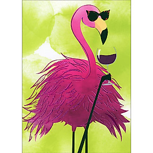 Avanti Press Pink Foil Flamingo Wine Toast A-Press Funny/Humorous Feminine Birthday Card for Woman