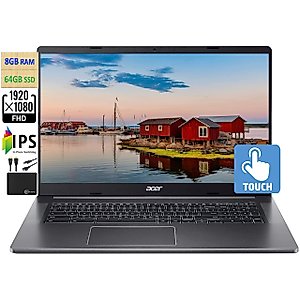 acer 2023 Newest Chromebook 17.3" FHD IPS Touchscreen Light Laptop, 4-Core Intel Pentium N6000 (Upto 3.3GHz), 8GB RAM, 64GB eMMC, HD Webcam, UHD, WiFi 6, 10+ Hour Battery, Chrome OS, w/MarxsolCables