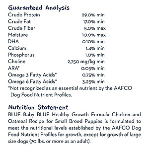 Blue Buffalo Baby BLUE Healthy Growth Formula Natural Small Breed Puppy Dry Dog Food, Chicken and Oatmeal Rice Recipe 4-lb