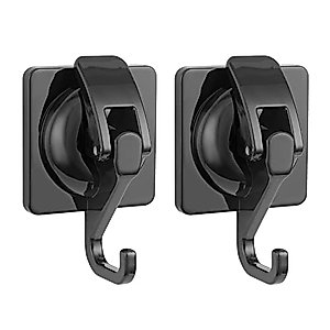 Khdrvok Heavy Duty Vacuum Round Cup Hook, Easy to Install and Remove,Black Plated Plished Super Suction for Kitchen， Bathroom and Restroom， 2pack