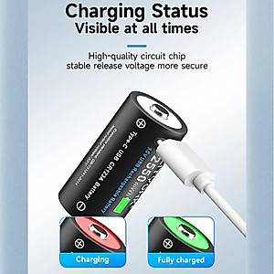 CITYORK CR123A 2550mWh Lithium Battery 6 Pack, 2550mWh CR-123A Lithium Battery for High Intensity Flashlight, Home Safety, Security Devices with 4 in 1 USB-C Cable（Not D Size Battery）