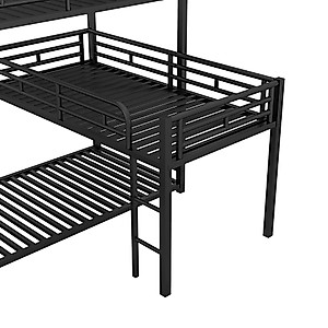BIADNBZ Twin Size Triple Bunk Bed, Metal L-Shaped Bedframe, for Kids Teens Adults Bedroom, Space Saving, Black