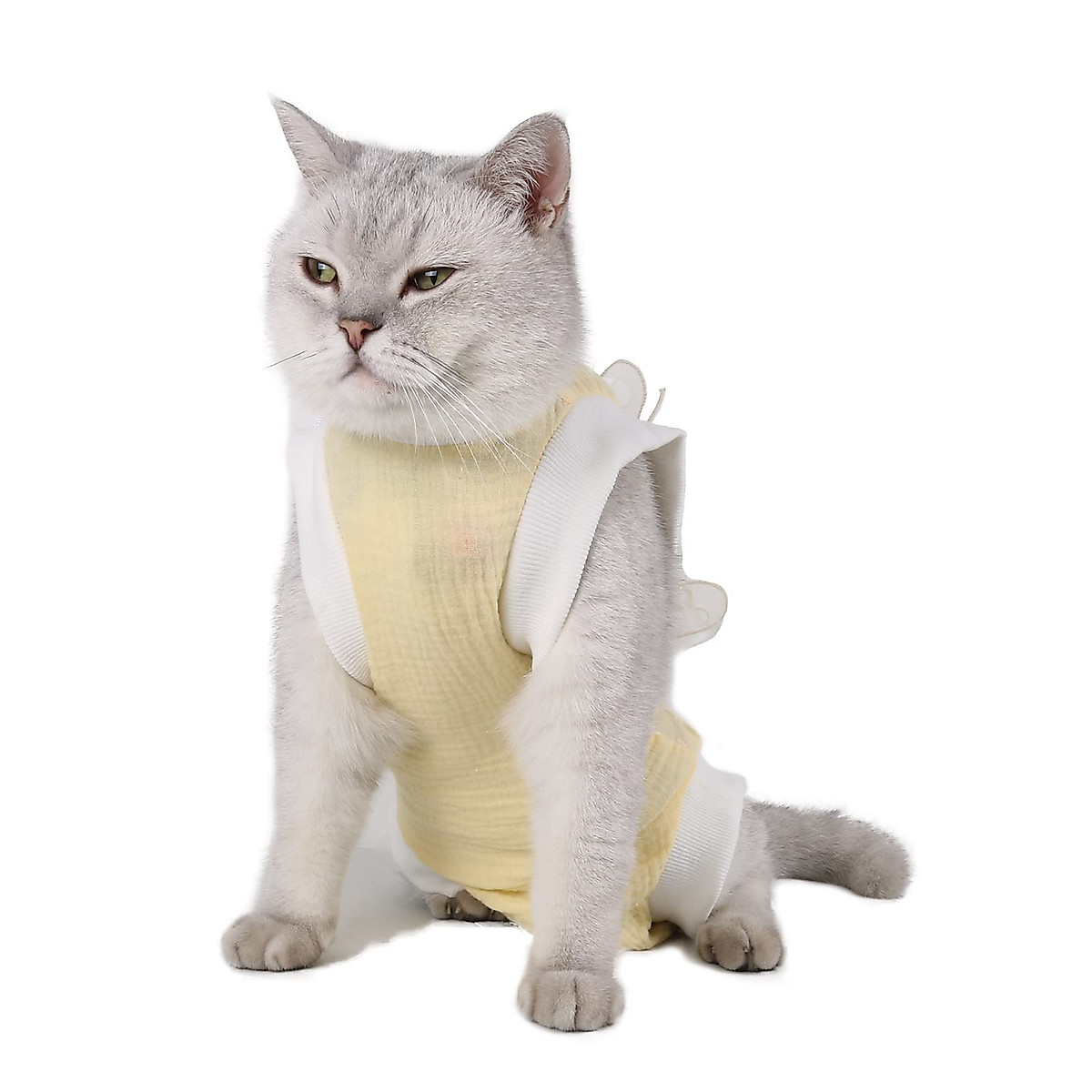 WZ PET Cat Surgery Recovery Suit,Soft Recovery Suit for Cats After Surgery Wear,Professional Cat Recovery Suit Female(Yellow,S)