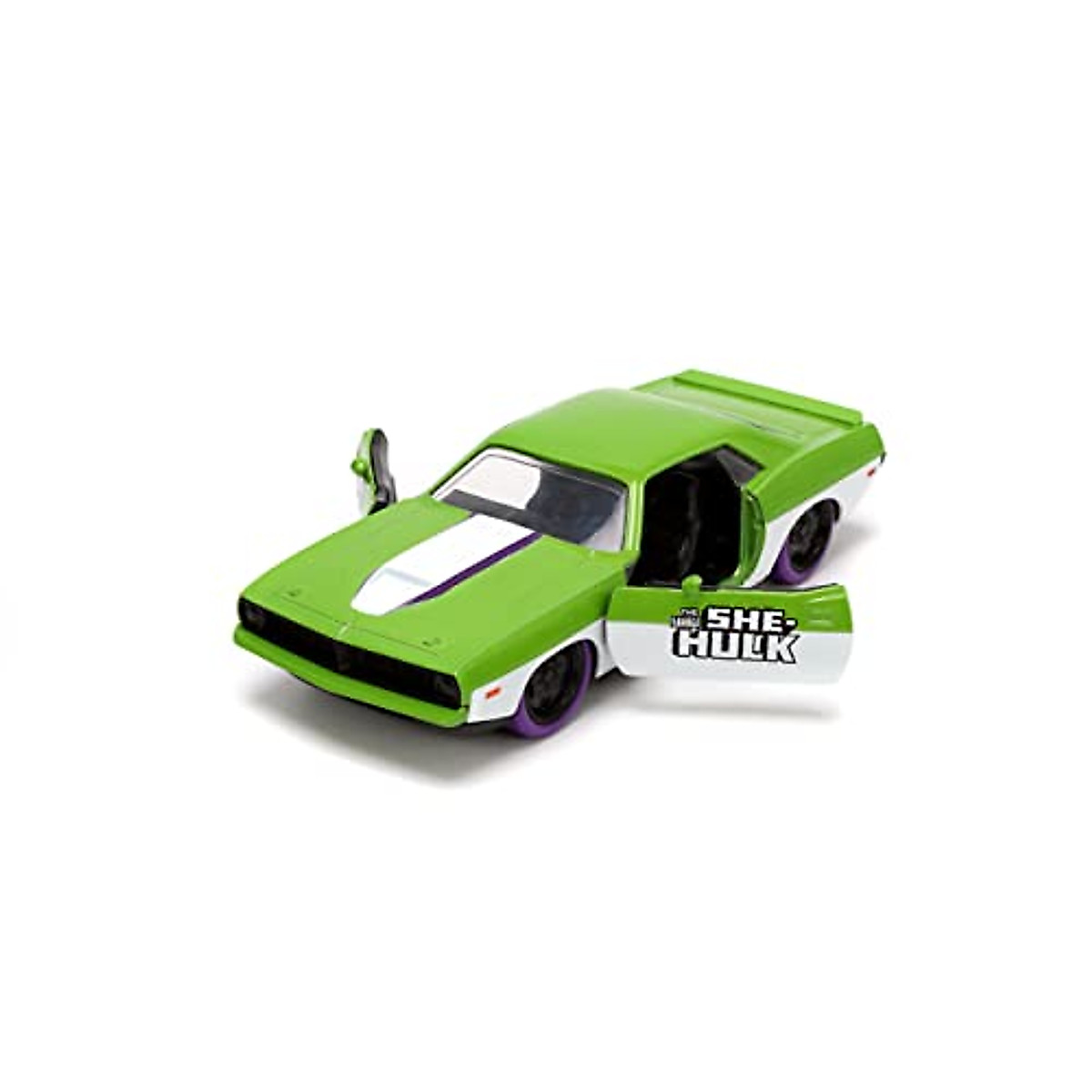 Marvel 1:32 1973 Plymouth Barracuda Die-Cast Car & 1.65" She-Hulk Figure, Toys for Kids and Adults