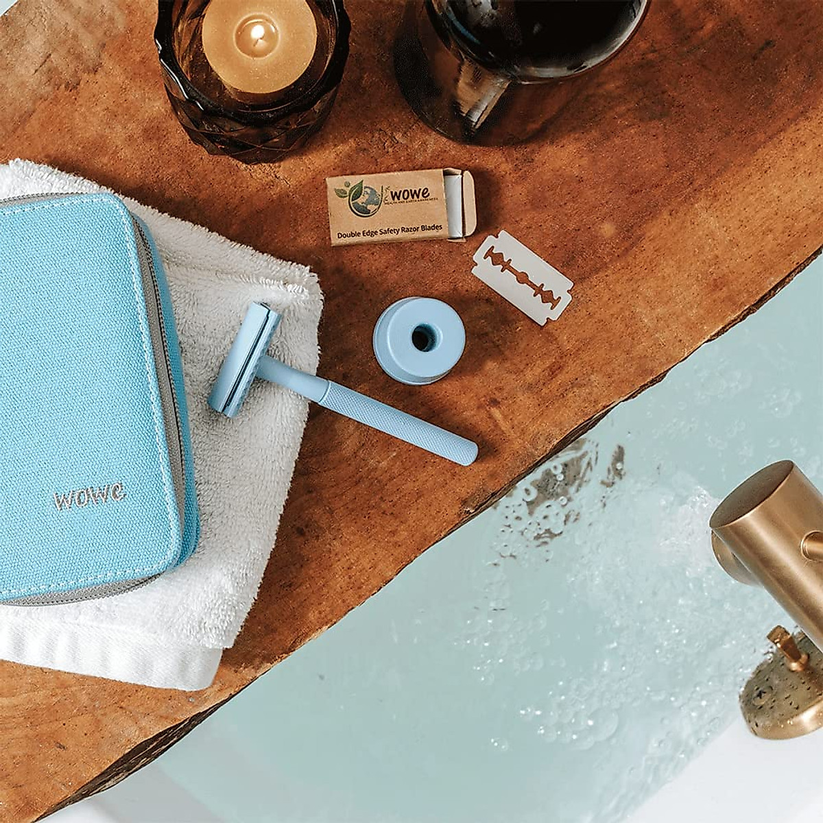 Double Edge Safety Razor with Canvas Travel Case Pouch Men and Women Shaving Hair Grooming Care