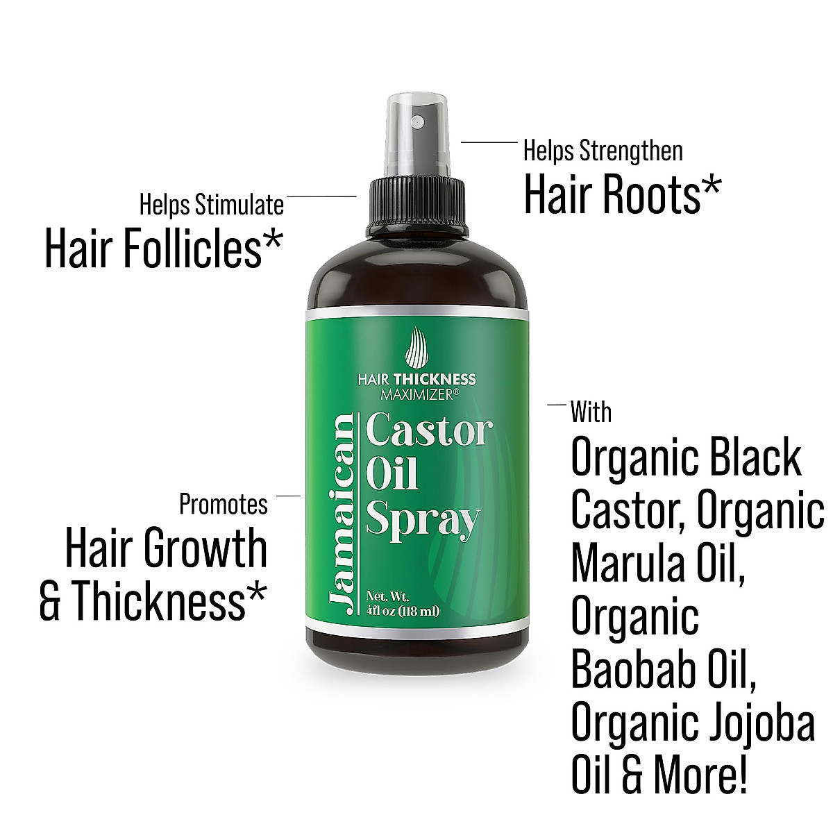 Jamaican Black Castor Oil Spray For Hair Growth. With Marula, Jojoba. Vegan, Leave In Conditioner Serum For Women, Men. Thickening, Moisturizing, Strengthening Scalp Treatment For Dry, Weak Hair