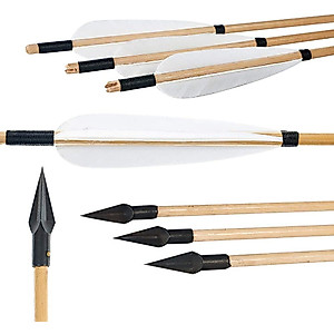 Huntingdoor 6pcs White Turkey Feather Wooden Shaft Hunting Shooting Arrows 31inch with A-803 arrowhead 150grain (White)