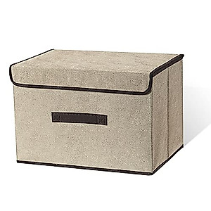 LELE LIFE Foldable Storage Box with Dustproof Lid and Handle, Foldable Storage Bin Collapsible Storage Organizer for Closet, Bedroom, Home, Beige