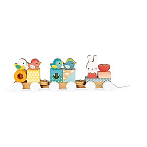 Janod World Wildlife Federation - Pull Along 21 Piece Animal Stacking Train - Ages 2+ - J08603