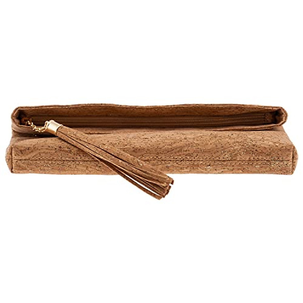 JNB Women's Cork Material Foldover Clutch with Tassel, Gold
