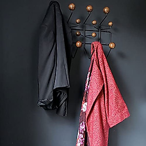 SHISEDECO Classic Hang it All Coat Rack, Mid Century Modern Wall Mounted Coat Hooks with Painted Solid Wooden Walnut Balls Wood Color Coat Hanger (Dark Walnut)