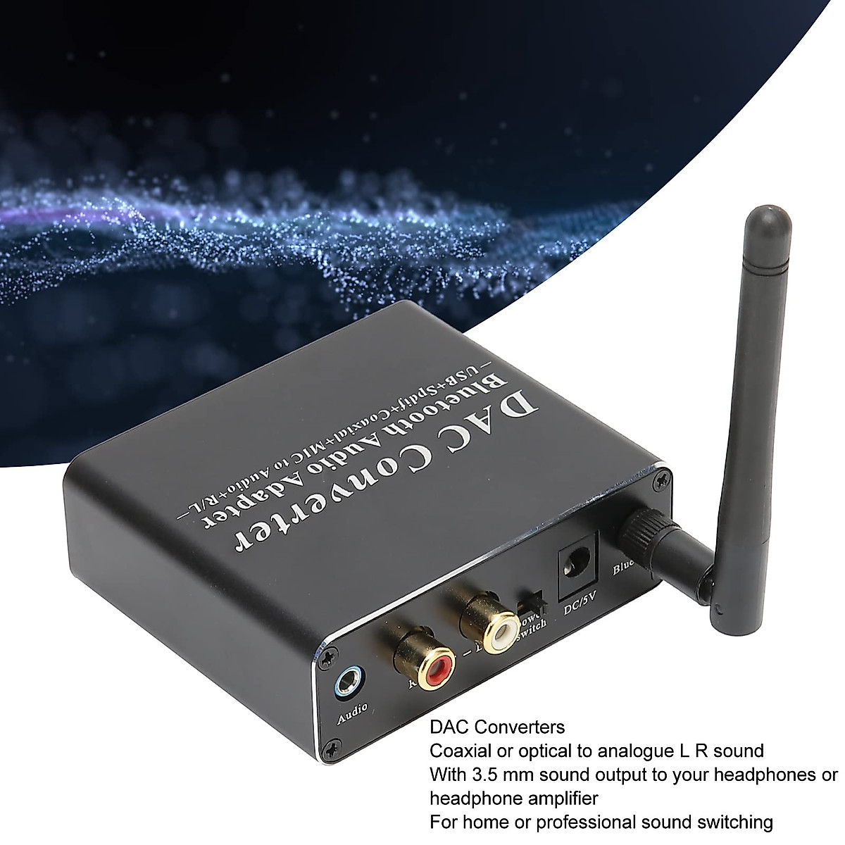 DAC Bluetooth Adapter, Coaxial SPDIF Optical Input Aluminium Alloy DAC Converter Multifunctional with Remote Control for Teaching