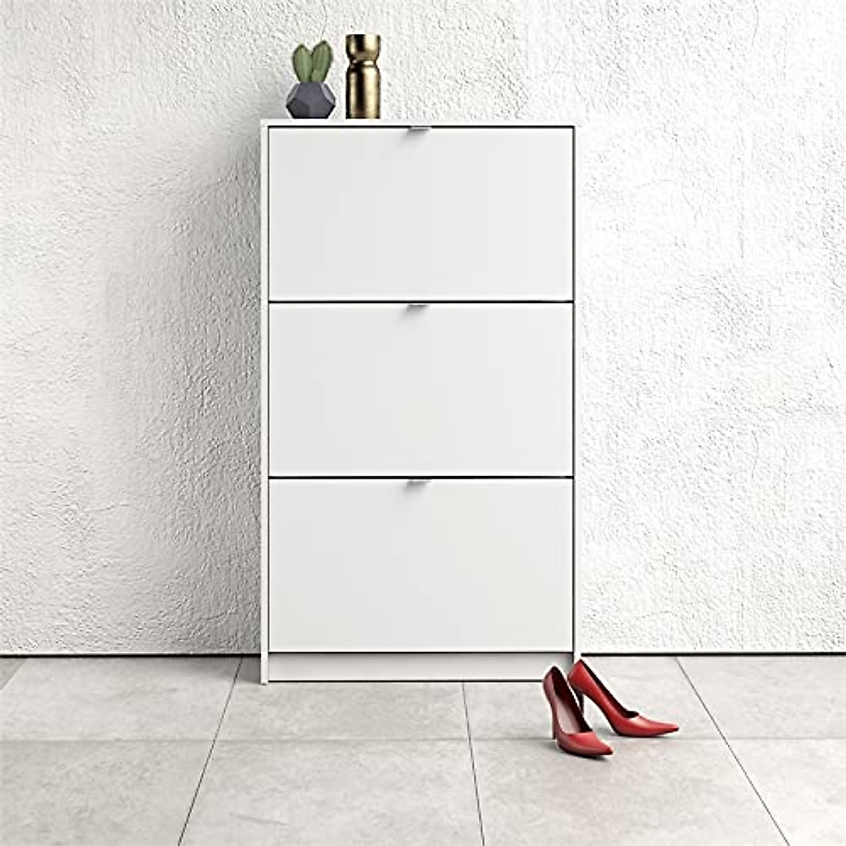 Pemberly Row Modern 3 Drawer Shoe Cabinet, 18-Pair Shoe Rack Storage Organizer in White