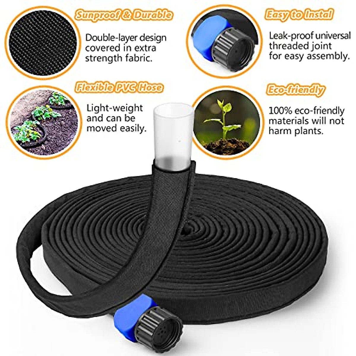 LAVEVE Soaker Hoses for Garden 15 FT, Heavy Duty Drip Irrigation Hose Save 80% Water, Leakproof Double Layer Sprinkler Hose 15 Foot Black Water Hose for Watering System Garden Beds Vegetable
