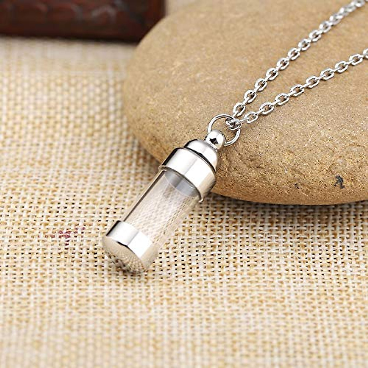 Jovivi Small Acrylic Tube Bottle Urn Necklace Stainless Steel Cremation Jewelry Memorial Ashes Holder Keepsake - Silver