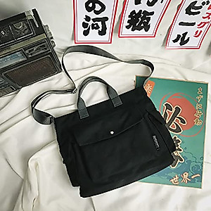 NATINSA Canvas Crossbody Tote Shoulder Purse Bag for Women and Men with Multi-pocket for School, Shopping, Travel and Work( Black)