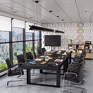 FAMAPY 7.2FT Conference Table Podcast Table, Black Metal Frame, Rectangular Office Table Meeting Table Podcast Table, Black and Deep Walnut (86.8”W x 47.2”D x 29.4”H)