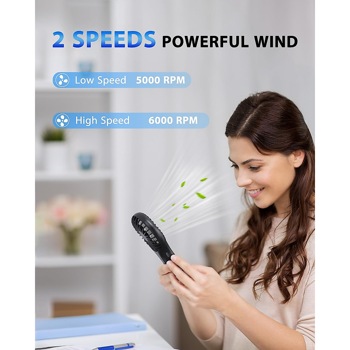 TriPole Mini Handheld Fan 5000mAh Battery Operated Small Fan 2 Speeds Powerful Personal Portable Fan Cute Design USB Rechargeable Electric Fan for Eyelash Makeup Kids Women Men Outdoor Travel, Black