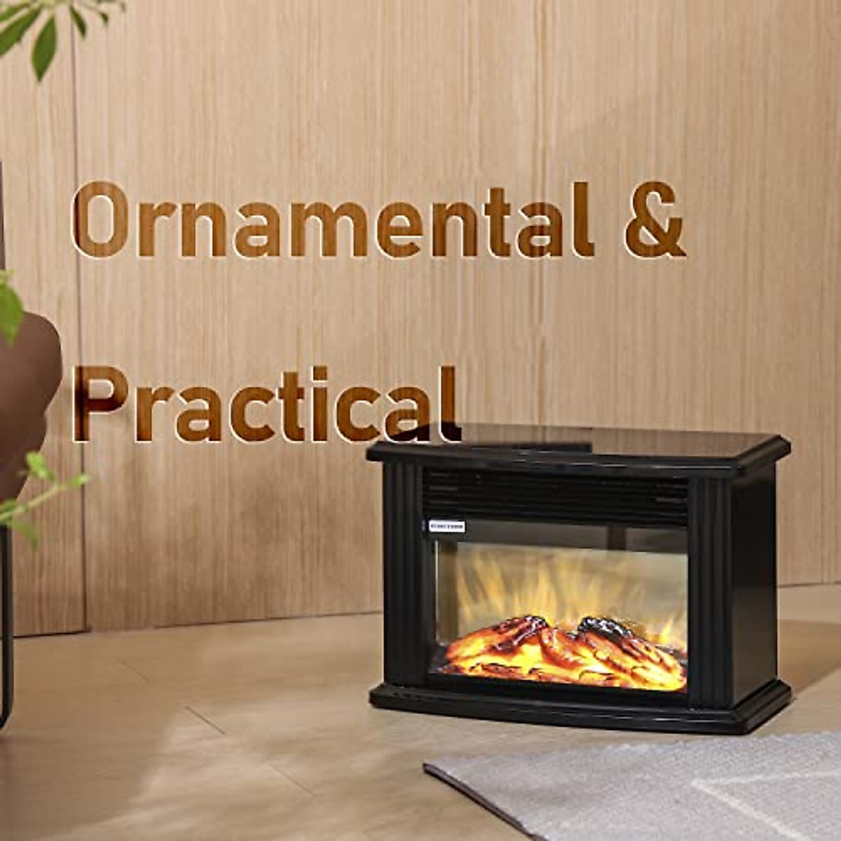 DONYER POWER 14" Mini Electric Fireplace Tabletop Portable Heater, 1500W, Black Metal Frame,Room Heater,Space Heater