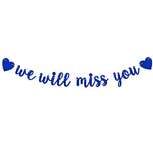 Blue Glitter We Will Miss You Banner - Farewell Banner - Graduation, Retirement, Going Away, Goodbye, Farewell Party Decorations