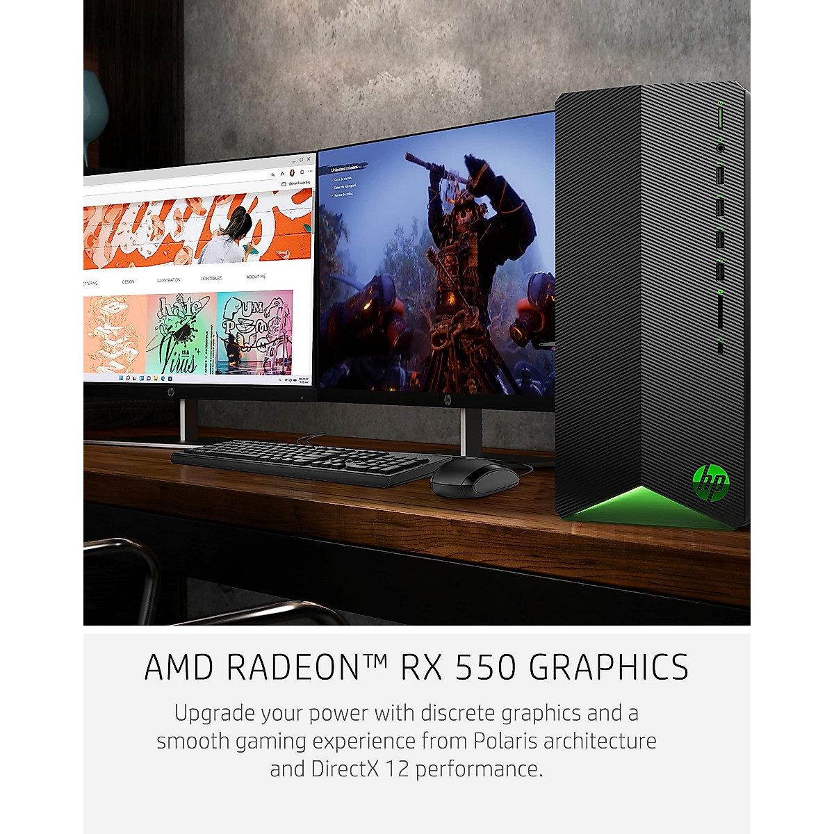 HP Newest Pavilion Gaming Desktop Computer, AMD 6-Core Ryzen 5 5600G Processor AMD Radeon RX5500 4 GB, 16GB RAM, 1TB PCIe NVMe SSD,Mouse and Keyboard, Win 11 Home.w/ELMTech