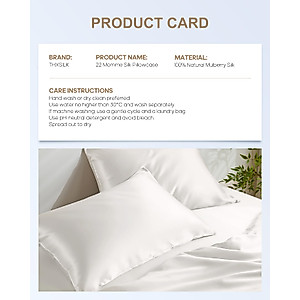 THXSILK 100% Silk Pillowcase for Hair and Skin, Both Sides Grade 6A+ 22 Momme Mulberry Silk Pillow Case with Hidden Zipper, Soft & Smooth White Pillowcase(1pc, Queen Size 20"x30")