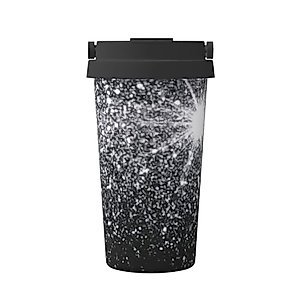 Insulated Coffee Mug Shiny Silver Glitter 17oz Double Wall Vacuum Stainless Steel Tumbler With Leak-Proof Lid And Handle, Cute Travel Thermos Mug For Cold Hot Drinks