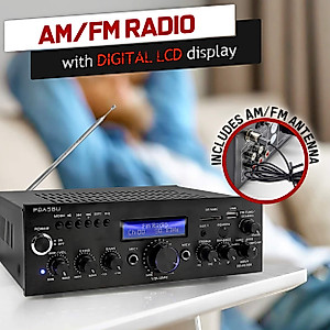 Pyle 200W Audio Stereo Receiver - Wireless Bluetooth Power Amplifier Home Entertainment System w/ AUX in, USB Port, 2 Karaoke Microphone Input, Remote -PDA5BU.0, Black