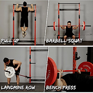 Mikolo Wall Mounted Squat Rack, Folding Power Rack with Lat Pulldown & Cable Crossover System, Power Cage with Pulley System and Training Attachments for Home Gym, Weight Capacity 1450LBS(Red)