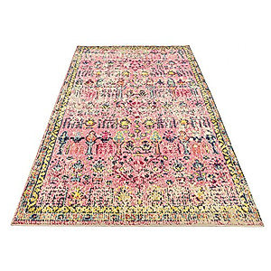 Unique Loom Monterey Collection Vintage Bohemian Inspired with Distressed Tribal Design Area Rug (5' 0 x 8' 0 Rectangular, Pink/ Yellow)