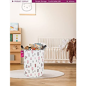 INGHUA Laundry Hamper Large Canvas Fabric Lightweight Storage Basket/Toy Organizer/Dirty Clothes Collapsible Waterproof for College Dorms, Boys and Girls Bedroom,Bathroom(Pink pine tree)