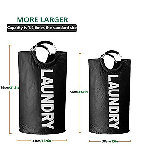 IHOMAGIC Portable Laundry Hamper, Laundry Basket with Aluminum Handle, 120L XL Foldable Washing Bin, Oxford Fabric Laundry Bag Oversize Storage Bin for Kids Toys, Blankets (XL, Black)